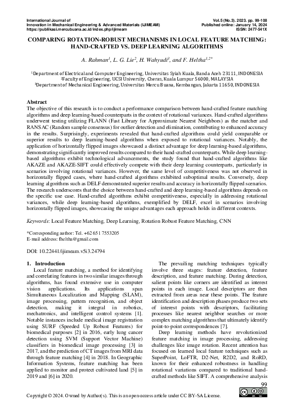 (PDF) COMPARING ROTATION-ROBUST MECHANISMS IN LOCAL FEATURE MATCHING: HAND-CRAFTED VS. DEEP ...