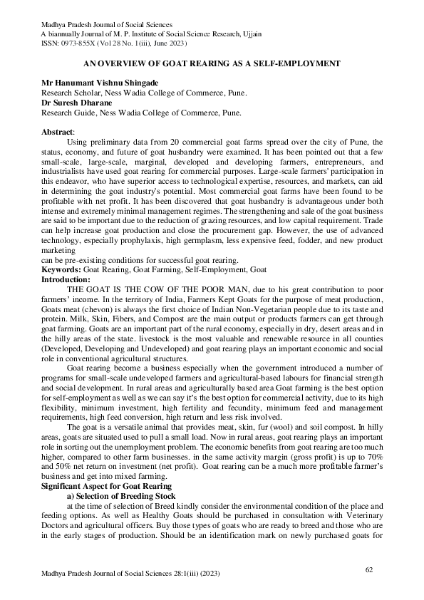 (PDF) AN OVERVIEW OF GOAT REARING AS A SELF-EMPLOYMENT