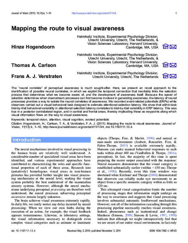 (PDF) Mapping the route to visual awareness