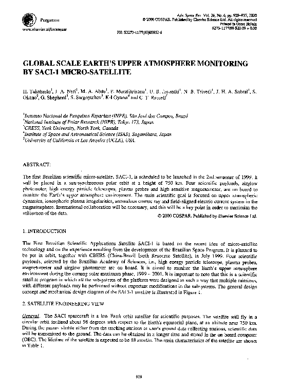 (PDF) Global scale Earth's upper atmosphere monitoring by SACI-1 micro-satellite