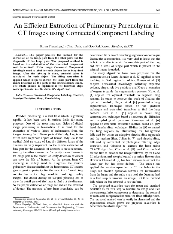 (PDF) An Efficient Extraction of Pulmonary Parenchyma in CT Images ...