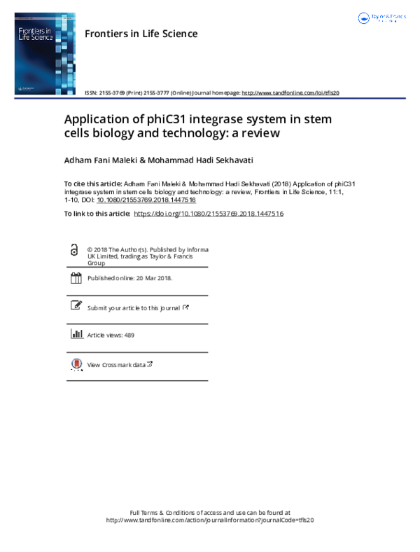 (PDF) Application of phiC31 integrase system in stem cells biology and ...