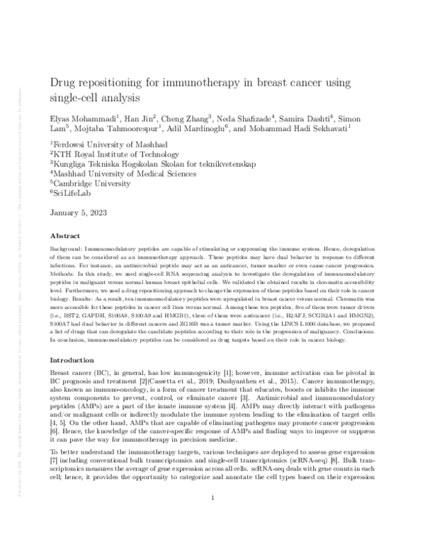 (PDF) Drug repositioning for immunotherapy in breast cancer using single-cell analysis