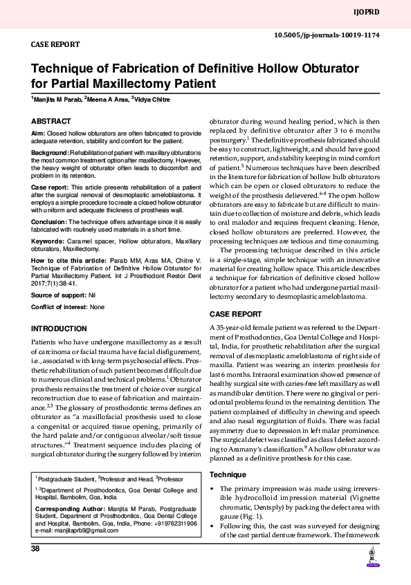 (PDF) Technique of Fabrication of Definitive Hollow Obturator for ...