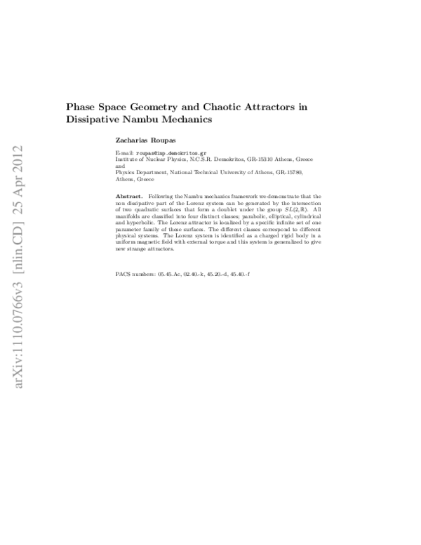 (PDF) Phase space geometry and chaotic attractors in dissipative Nambu ...