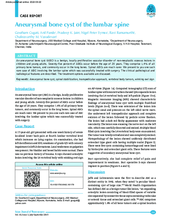 (PDF) Aneurysmal bone cyst of the lumbar spine
