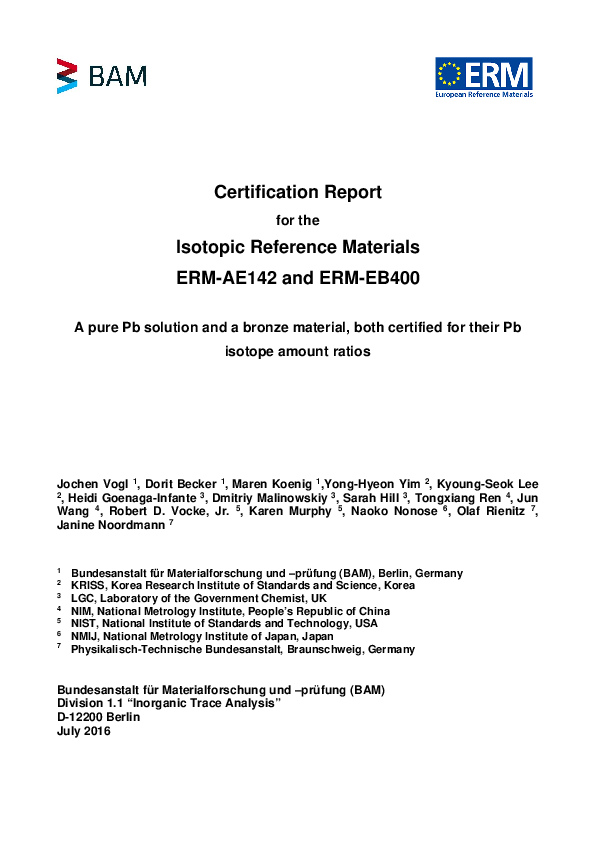 (PDF) Certification Report for the Isotopic Reference Materials ERM ...