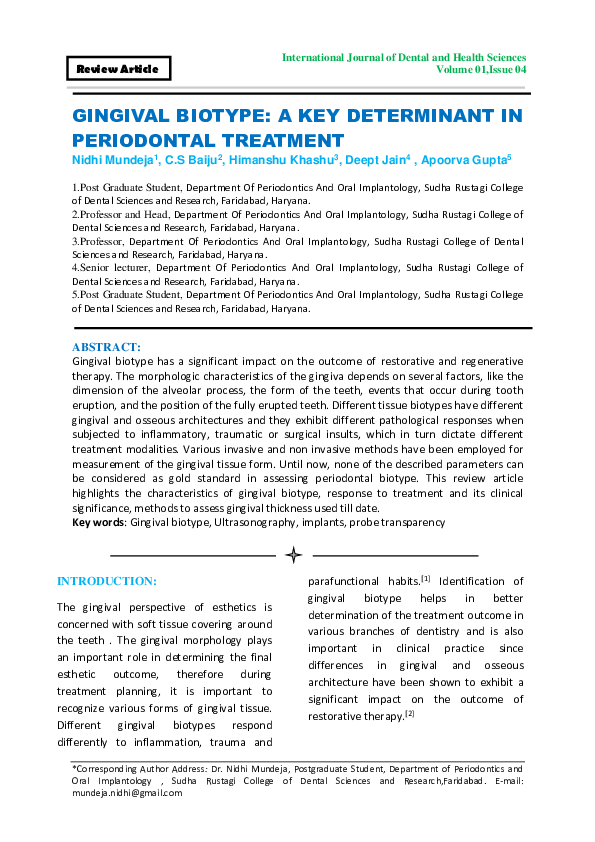 (PDF) Gingival Biotype : A Key Determinant in Periodontal Treatment