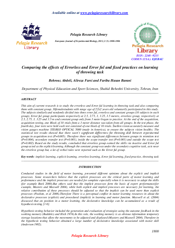 (PDF) Comparing the effects of Errorless and Error ful and fixed ...
