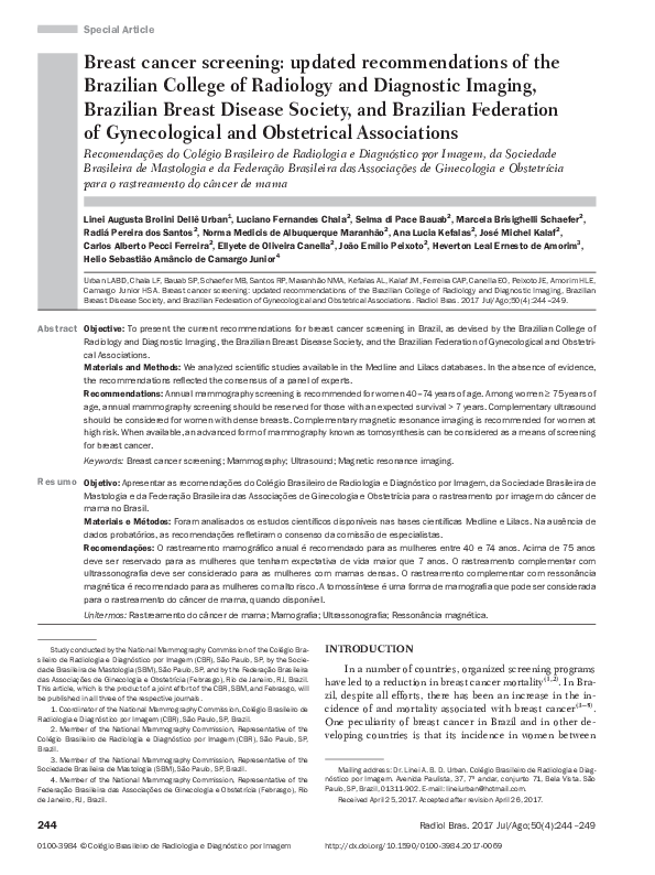 (PDF) Breast cancer screening: updated recommendations of the Brazilian ...