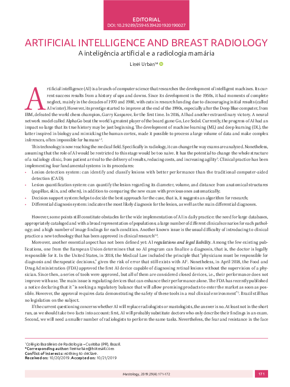(PDF) Artificial intelligence and breast radiology