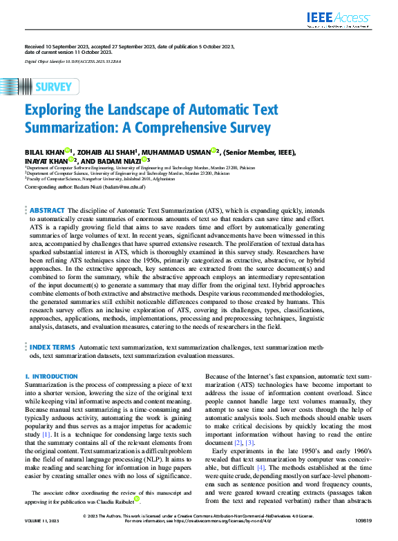(PDF) Exploring the Landscape of Automatic Text Summarization: A Comprehensive Survey