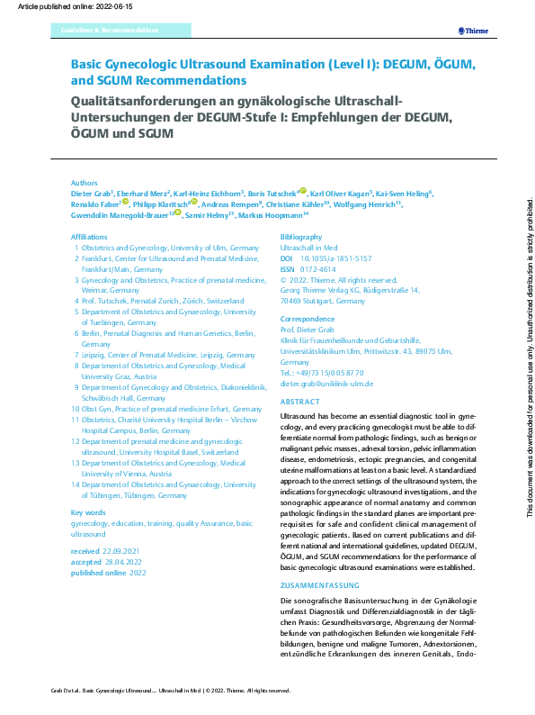 (PDF) Basic Gynecologic Ultrasound Examination (Level I): DEGUM, ÖGUM, and SGUM Recommendations