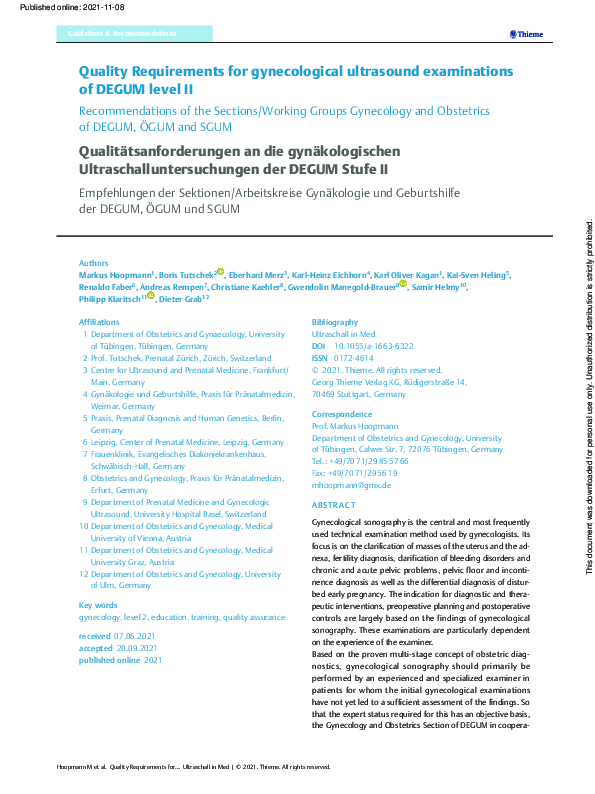 (PDF) Quality Requirements for gynecological ultrasound examinations of ...