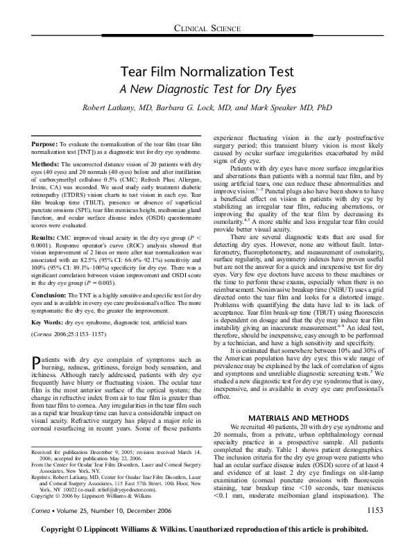 (PDF) Tear Film Normalization Test
