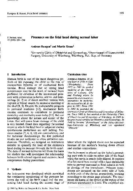 (PDF) Pressures on the fetal head during normal labor