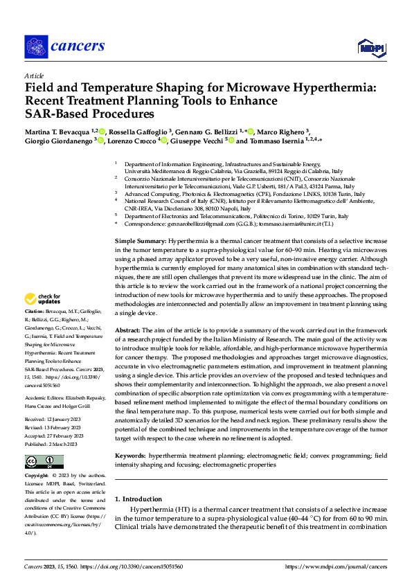 (PDF) Field and Temperature Shaping for Microwave Hyperthermia: Recent Treatment Planning Tools ...