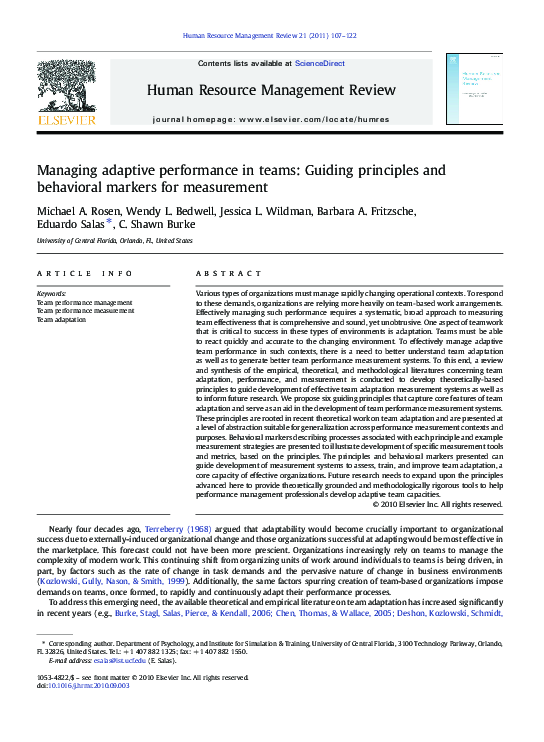 (PDF) Managing adaptive performance in teams: Guiding principles and ...
