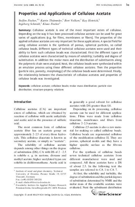 (PDF) Properties and Applications of Cellulose Acetate