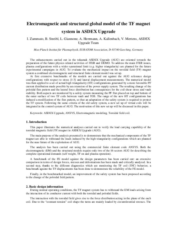 (PDF) Electromagnetic and structural global model of the TF magnet ...