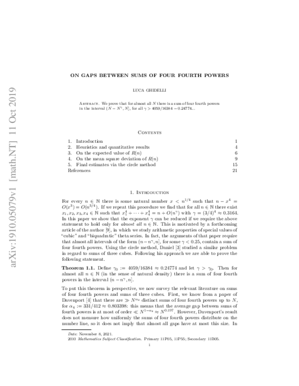 (PDF) On gaps between sums of four fourth powers