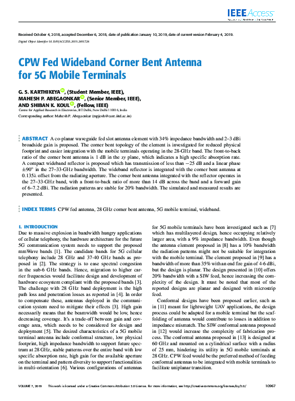 (PDF) CPW Fed Wideband Corner Bent Antenna for 5G Mobile Terminals