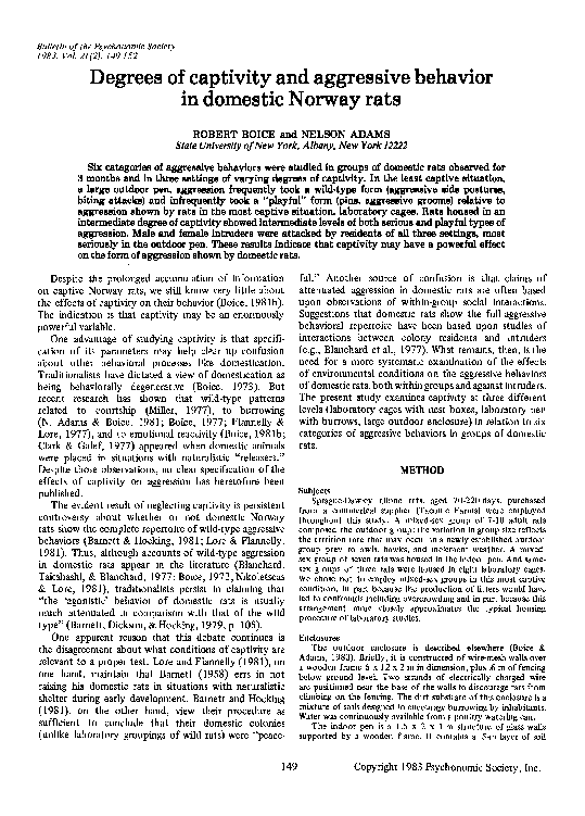 (PDF) Degrees of captivity and aggressive behavior in domestic Norway rats
