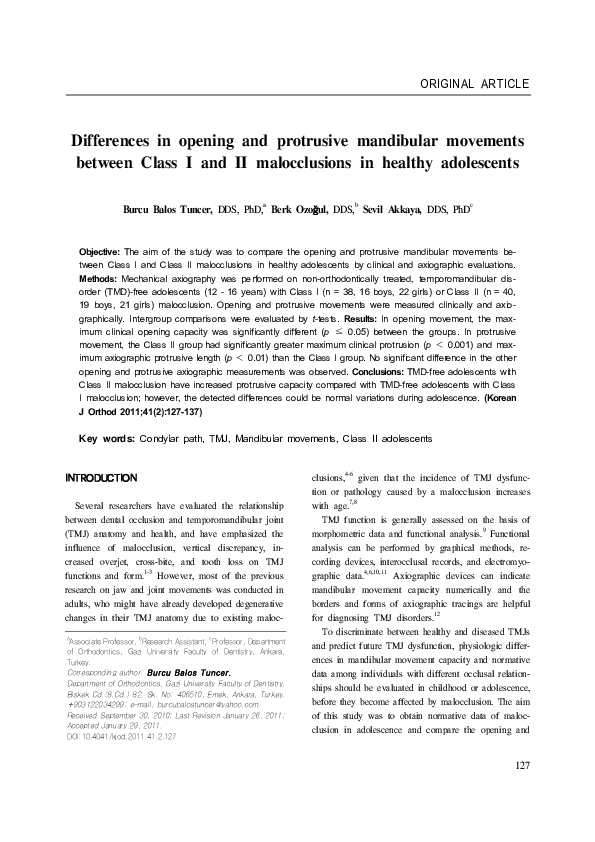 (PDF) Differences in opening and protrusive mandibular movements ...