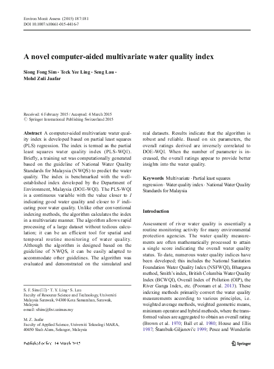 (PDF) A novel computer-aided multivariate water quality index