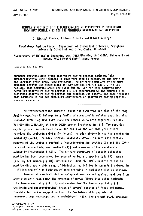 (PDF) Primary structures of the bombesin-like neuropeptides in frog ...