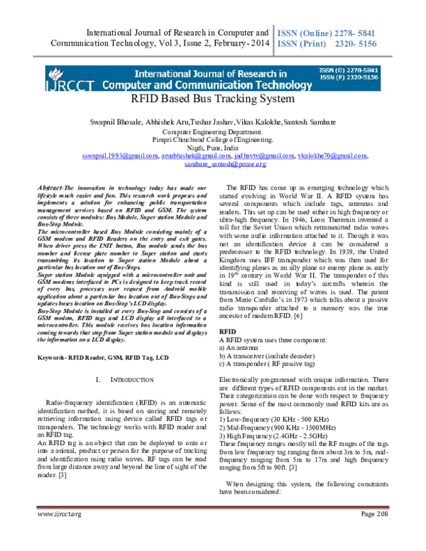 (PDF) RFID Based Bus Tracking System