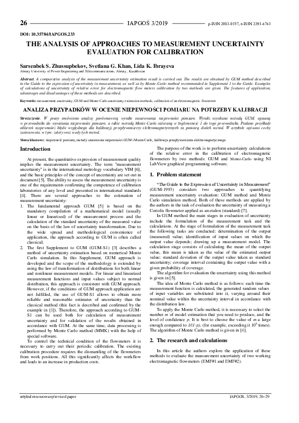 (PDF) The Analysis of Approaches to Measurement Uncertainty Evaluation for Calibration