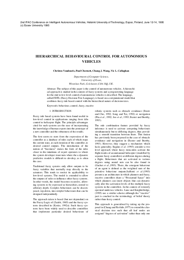 (PDF) Hierarchical Behavioural Control for Autonomous Vehicles