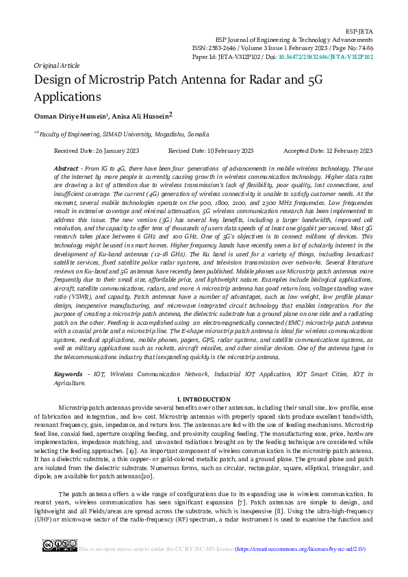 (PDF) Design of Microstrip Patch Antenna for Radar and 5G Applications
