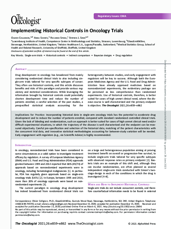 (PDF) Implementing Historical Controls in Oncology Trials