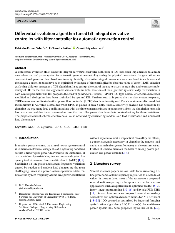 (PDF) Differential evolution algorithm tuned tilt integral derivative controller with filter ...