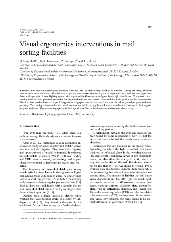 (PDF) Visual ergonomics interventions in mail sorting facilities