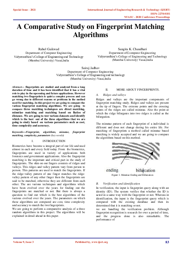 (PDF) Comparative Analysis of Fingerprint Matching Techniques