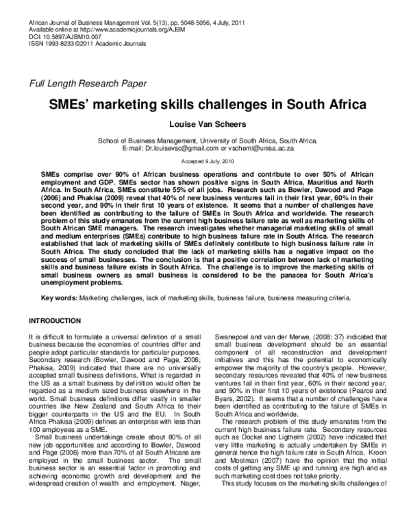 (PDF) SMEs marketing skills challenges in South Africa