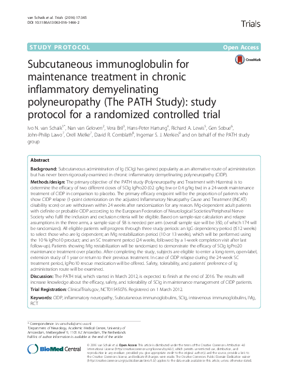 (PDF) Subcutaneous immunoglobulin for maintenance treatment in chronic inflammatory ...
