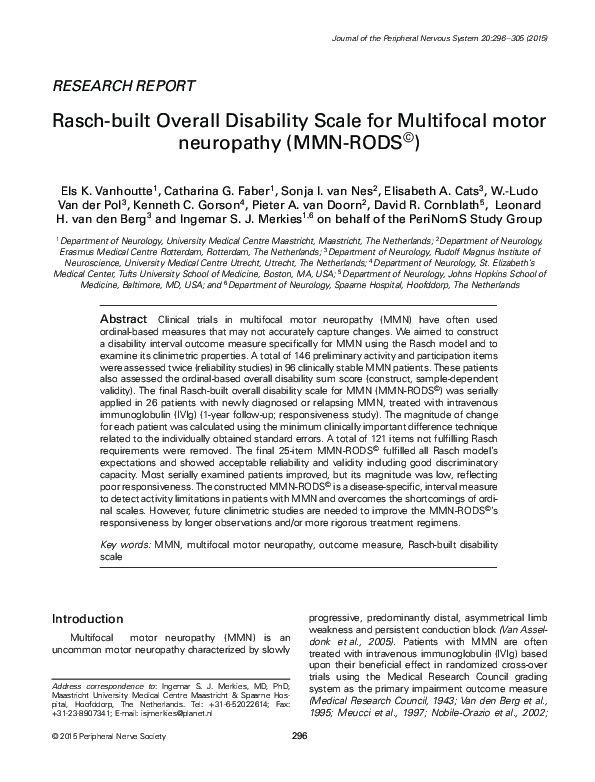 (PDF) Rasch-built Overall Disability Scale for Multifocal motor neuropathy (MMN-RODS © )