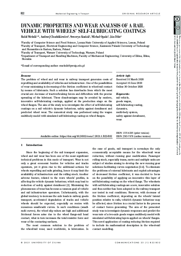 (PDF) Dynamic Properties and Wear Analysis of a Rail Vehicle with ...