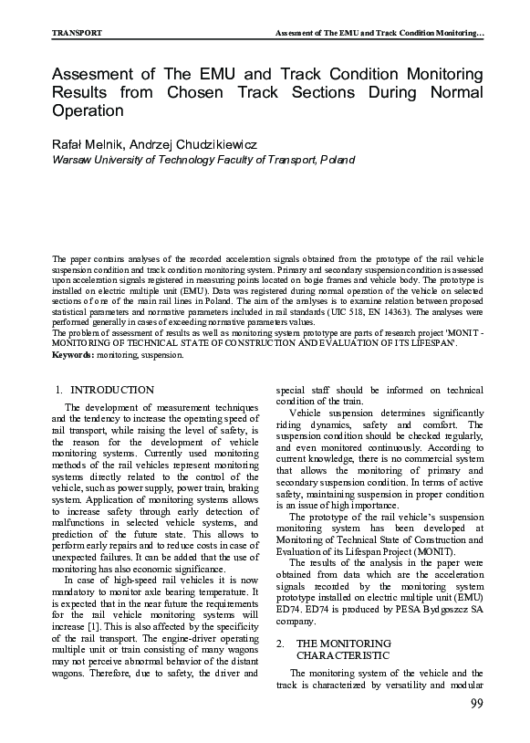 (PDF) Assesment of The EMU and Track Condition Monitoring Results from ...