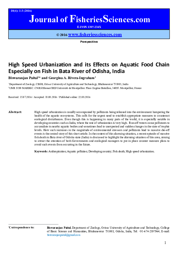 (PDF) High Speed Urbanization and its Effects on Aquatic Food Chain ...