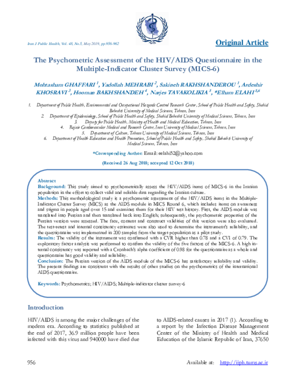 (PDF) The Psychometric Assessment of the HIV/AIDS Questionnaire in the ...