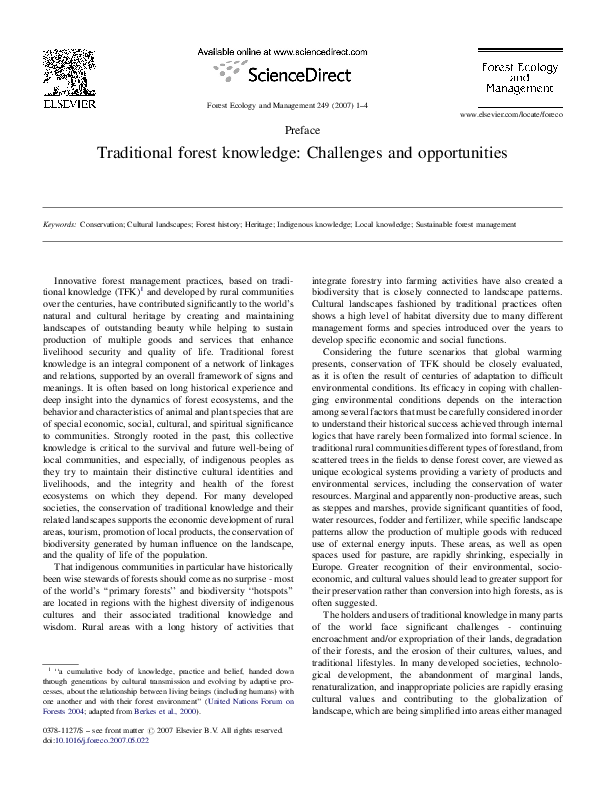 (PDF) Traditional forest knowledge: Challenges and opportunities