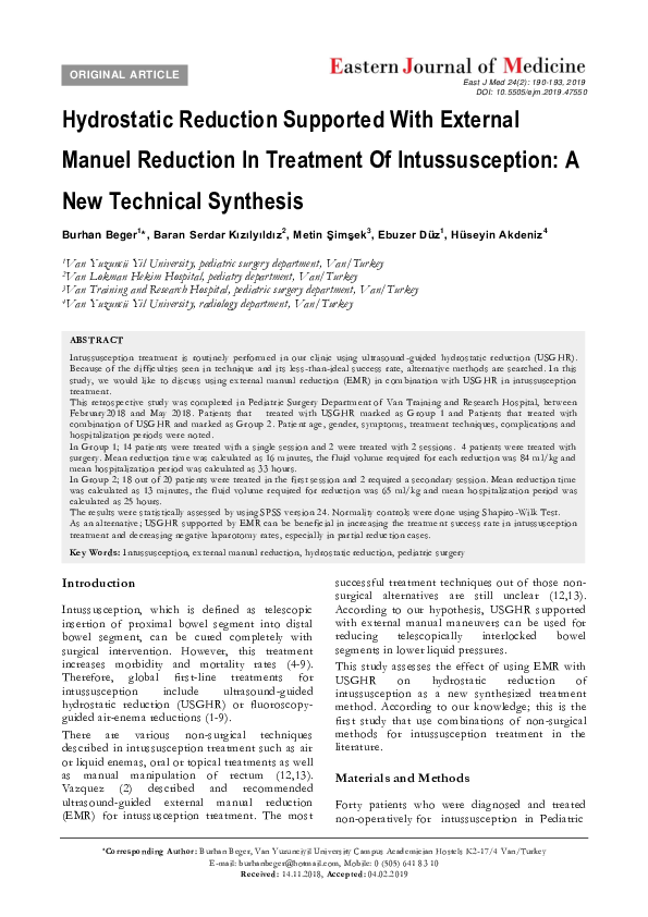 (PDF) Hydrostatic Reduction Supported With External Manuel Reduction In ...