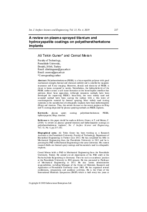 (PDF) A review on plasma sprayed titanium and hydroxyapatite coatings ...