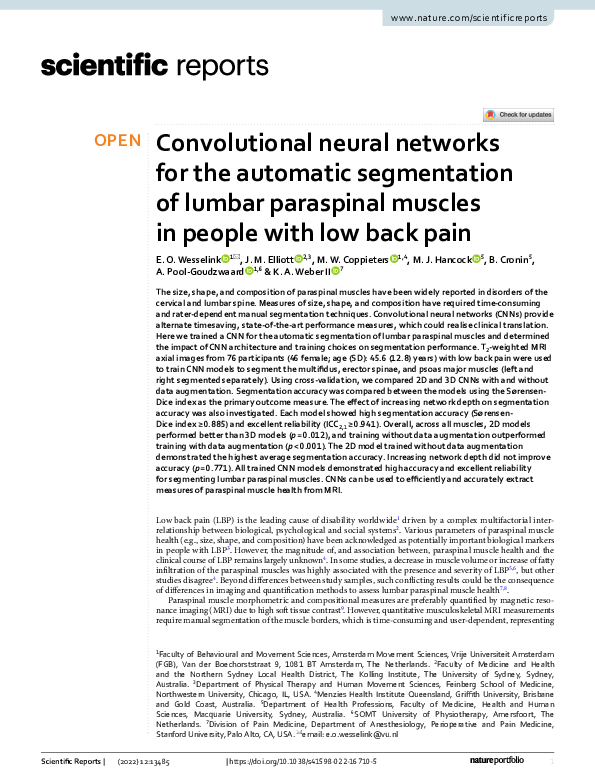 (PDF) Convolutional neural networks for the automatic segmentation of lumbar paraspinal muscles ...