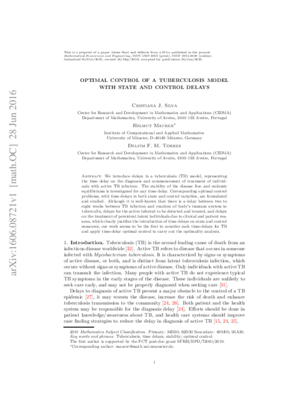 (PDF) Optimal control of a Tuberculosis model with state and control delays